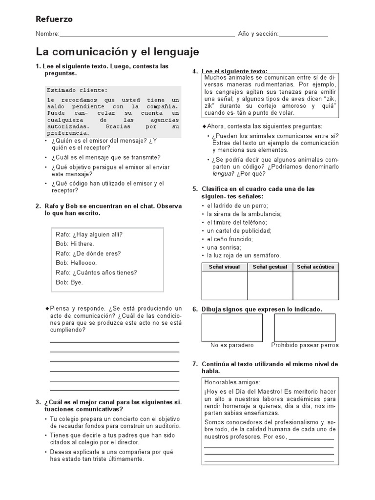 FICHA 3 - Refuerzo La Comunicacion y El Lenguaje | PDF | Comunicación