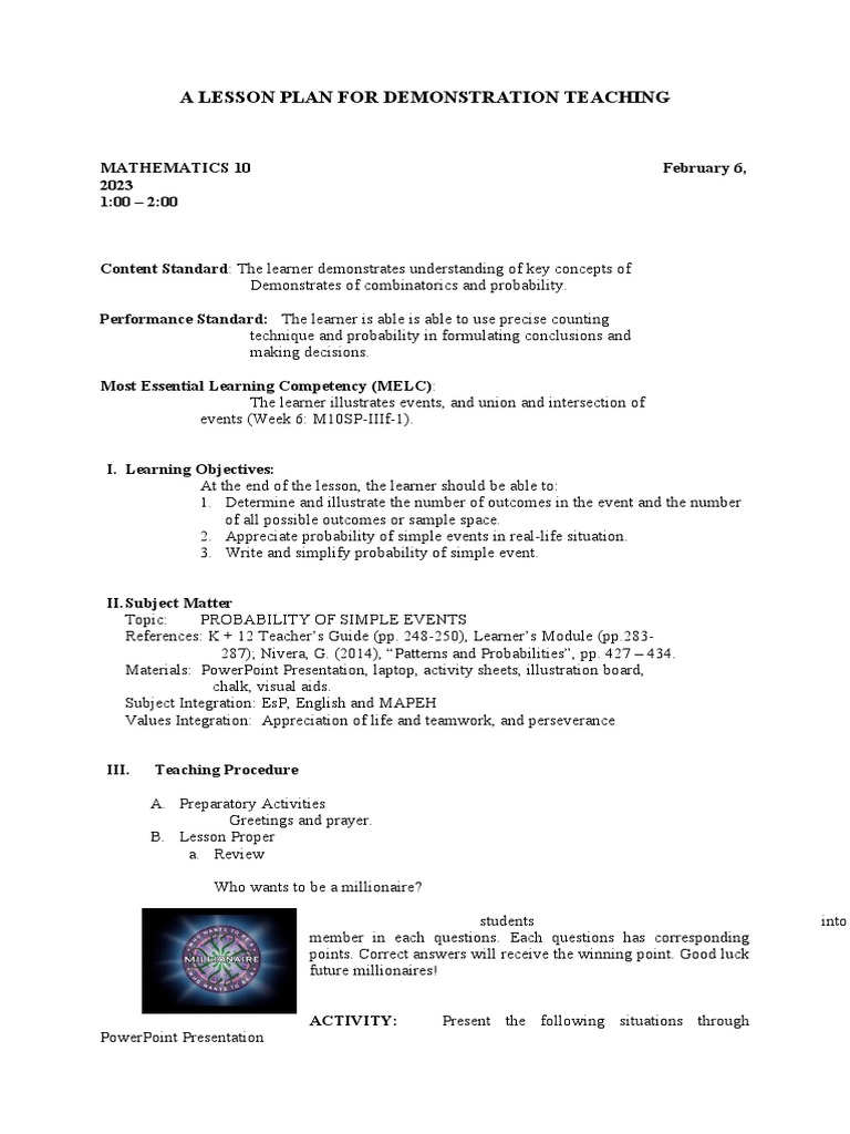 Co2 Lesson Plan | PDF | Probability | Learning
