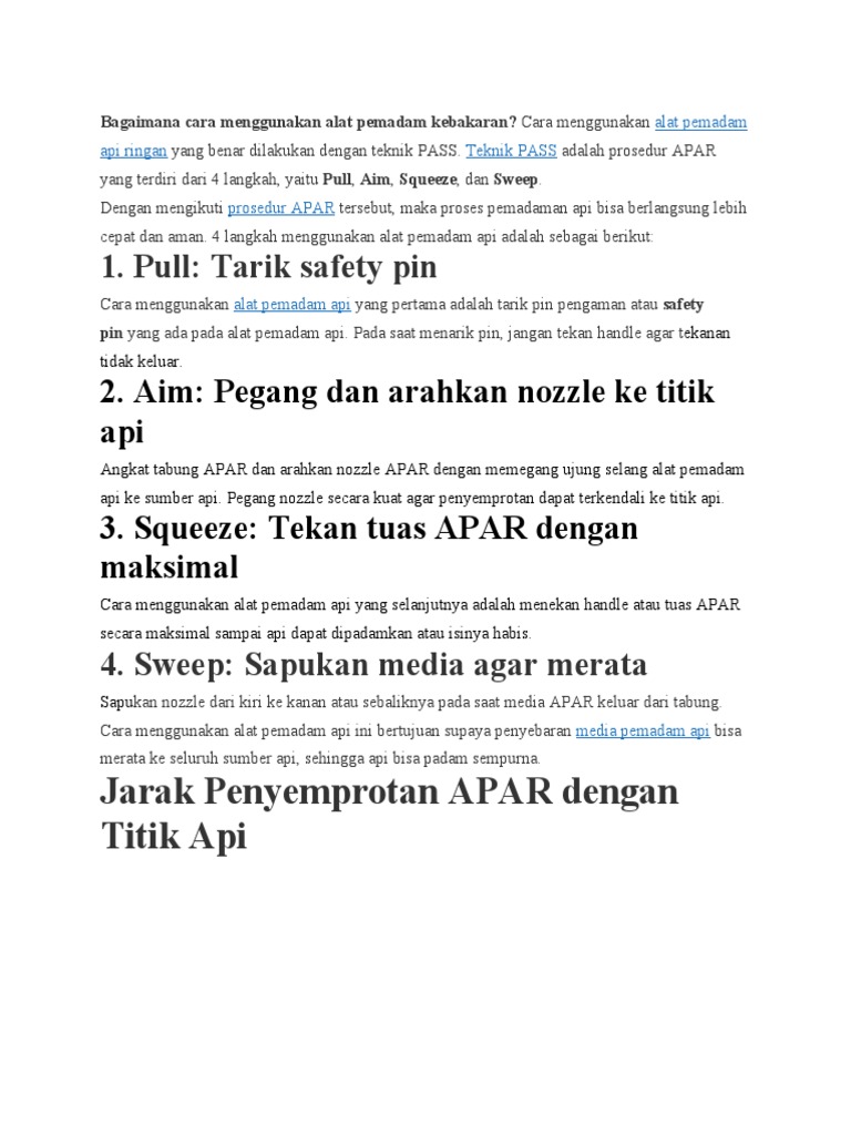 Cara Aman Menggunakan APAR dengan Teknik PASS | PDF
