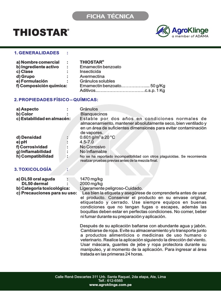 Ficha Tecnica Thiostar 2020 | PDF | Agua | Química
