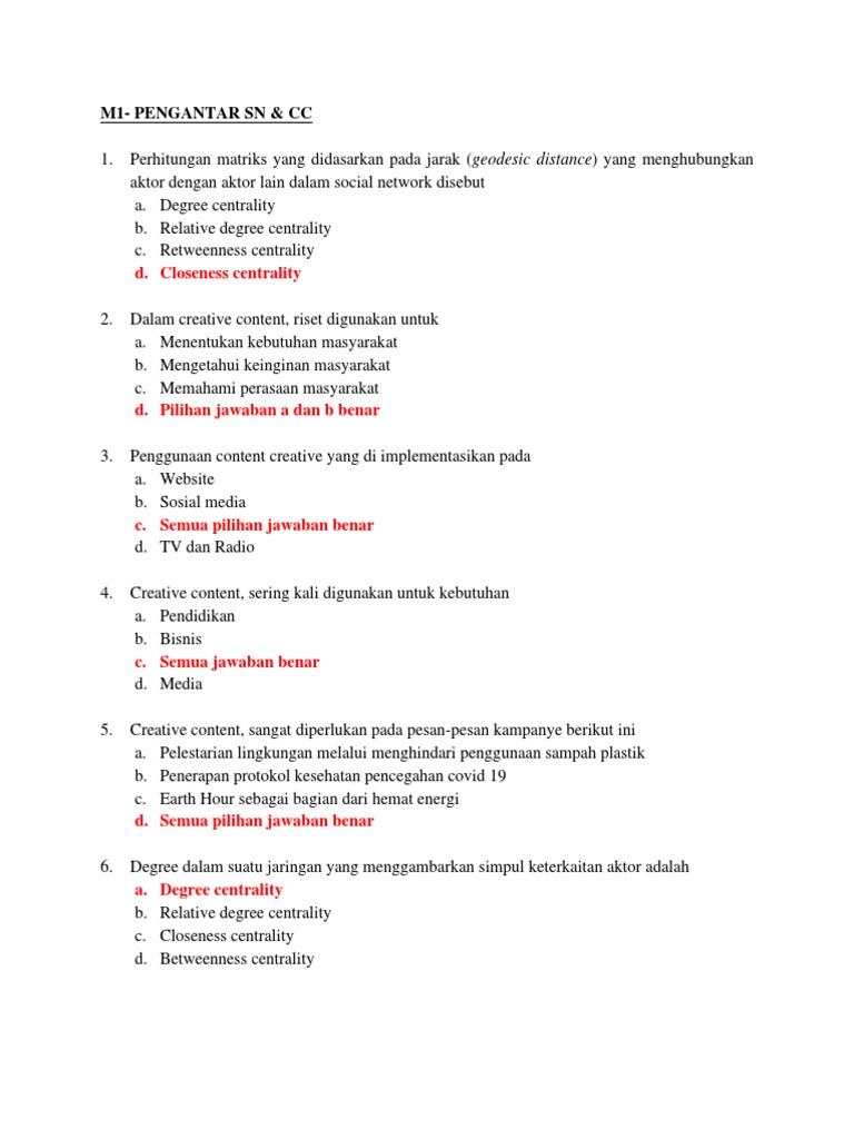 Kuis Vclass - Social Networking & Creative Content PDF | PDF | Ilmu Sosial