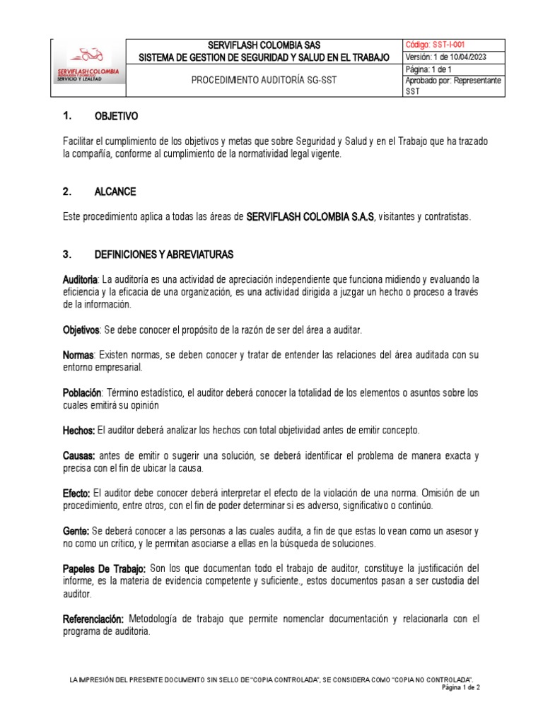 Procedimiento Auditoría SST | PDF | Auditoría | Contralor Procedimiento Auditoría SST | PDF | Auditoría | Contralor