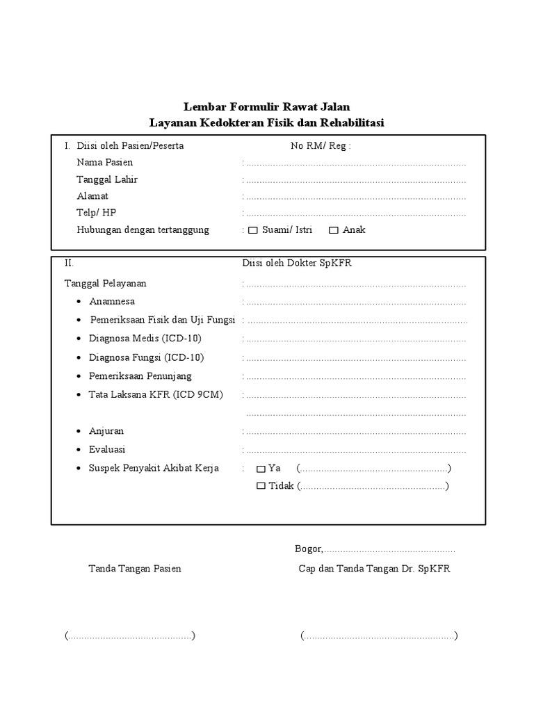 Lembar Formulir Perhimpunan Dokter Spesialis Kedokteran Fisik Dan ...