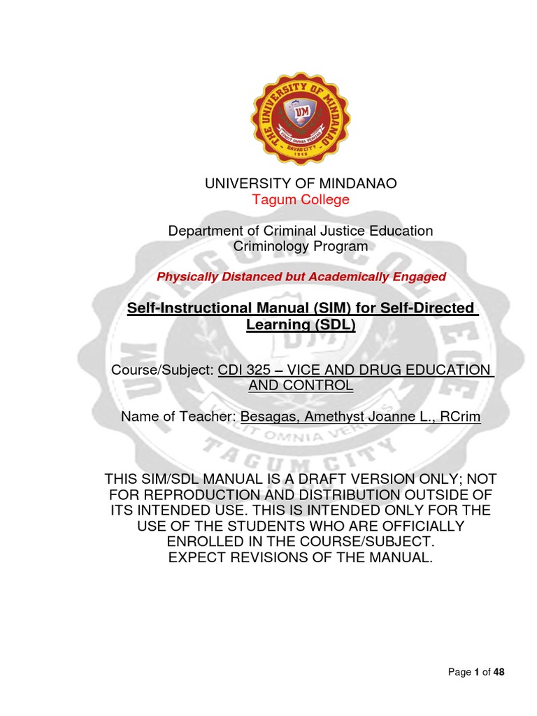 Cri 325 Vice and Drug Education and Control | PDF