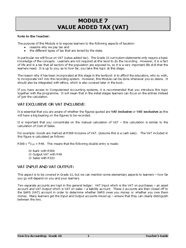 Grade 10 VAT Teacher's Guide | PDF