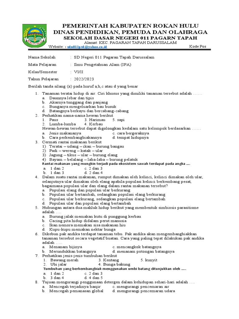 SOAL Ujian IPA KELAS 6 (SEM 2) | PDF