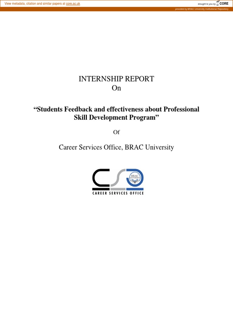 Internship Report On: "Students Feedback and Effectiveness About ...
