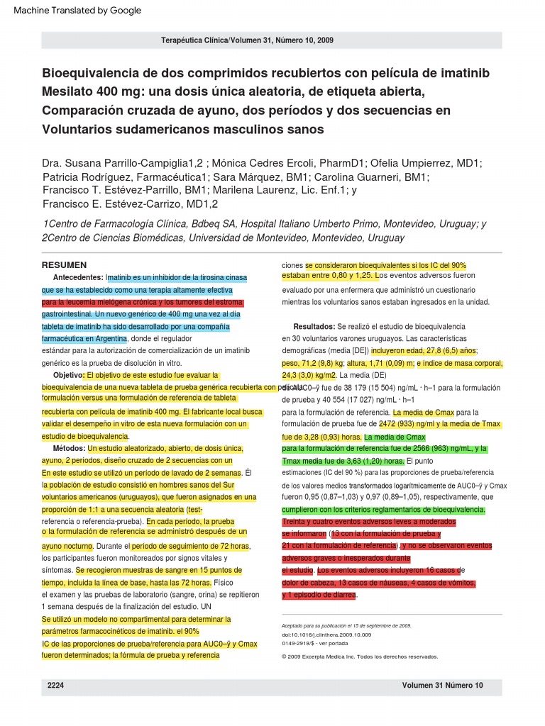 Estudio de bioequivalencia del Imatinib | PDF | Farmacología