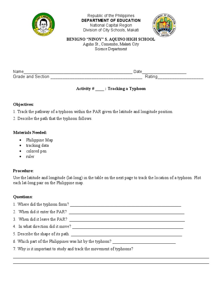 Typhoon Tracking Activity Guide | PDF | Makati | Storms
