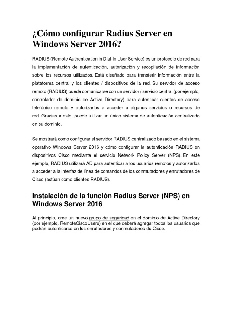 Cómo Configurar Radius Server en Windows Server 2016 | PDF | Cubierta segura | Radio