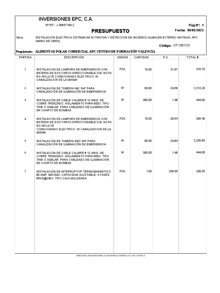 PRES-CFVSECIO-SISTEMA EXTINCION INCENDIO CFORMAC VAL-EPC (1) | PDF | Ingenieria Eléctrica ...