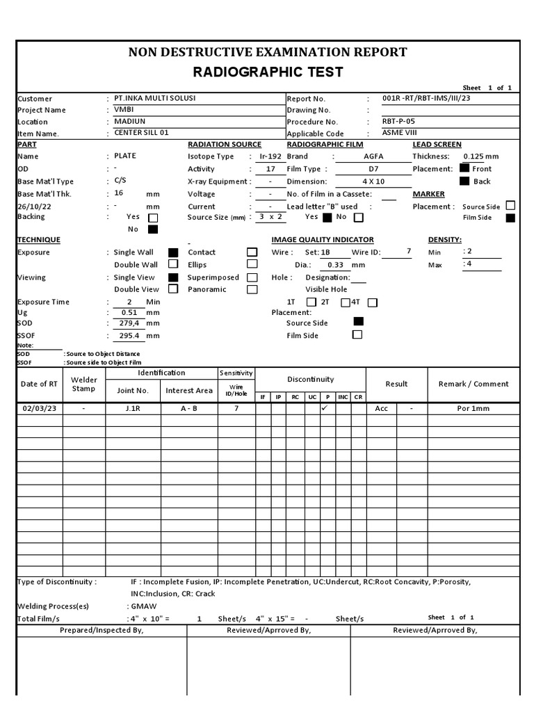 Non-Destructive Radiographic Testing Report | PDF | Radiography | Welding