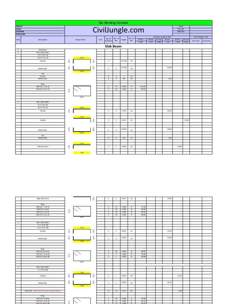 How To Calculate Slab Steel Quantity From Drawing Excel Sheet | PDF ...