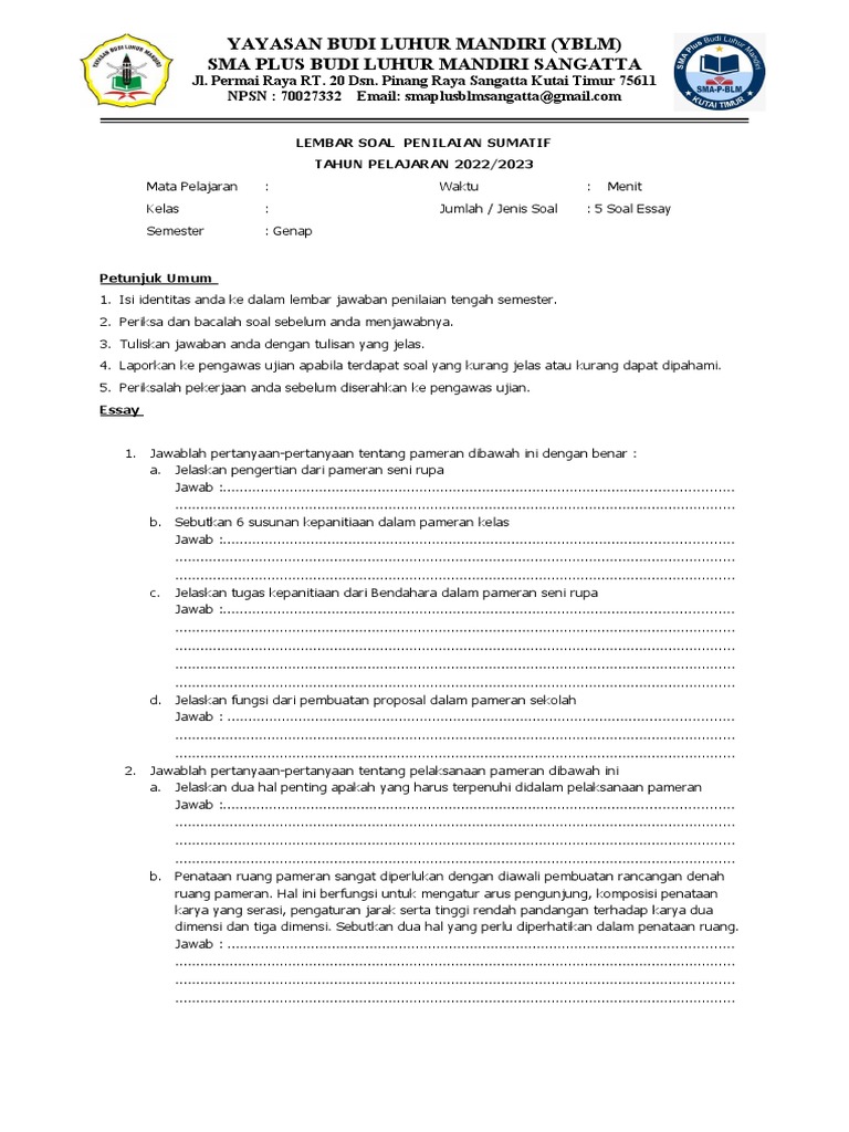 Format Soal PTS (Essay) | PDF