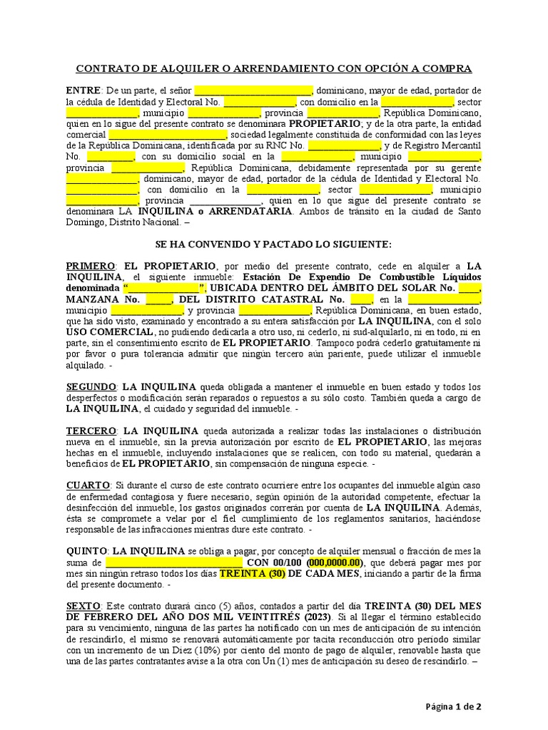 MODELO --- CONTRATO DE ALQUILER O ARRENDAMIENTO CON OPCIÓN A COMPRA | PDF