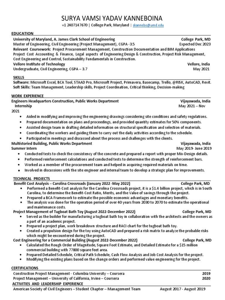 Surya Resume Intern | PDF | Cost–Benefit Analysis | Project Management