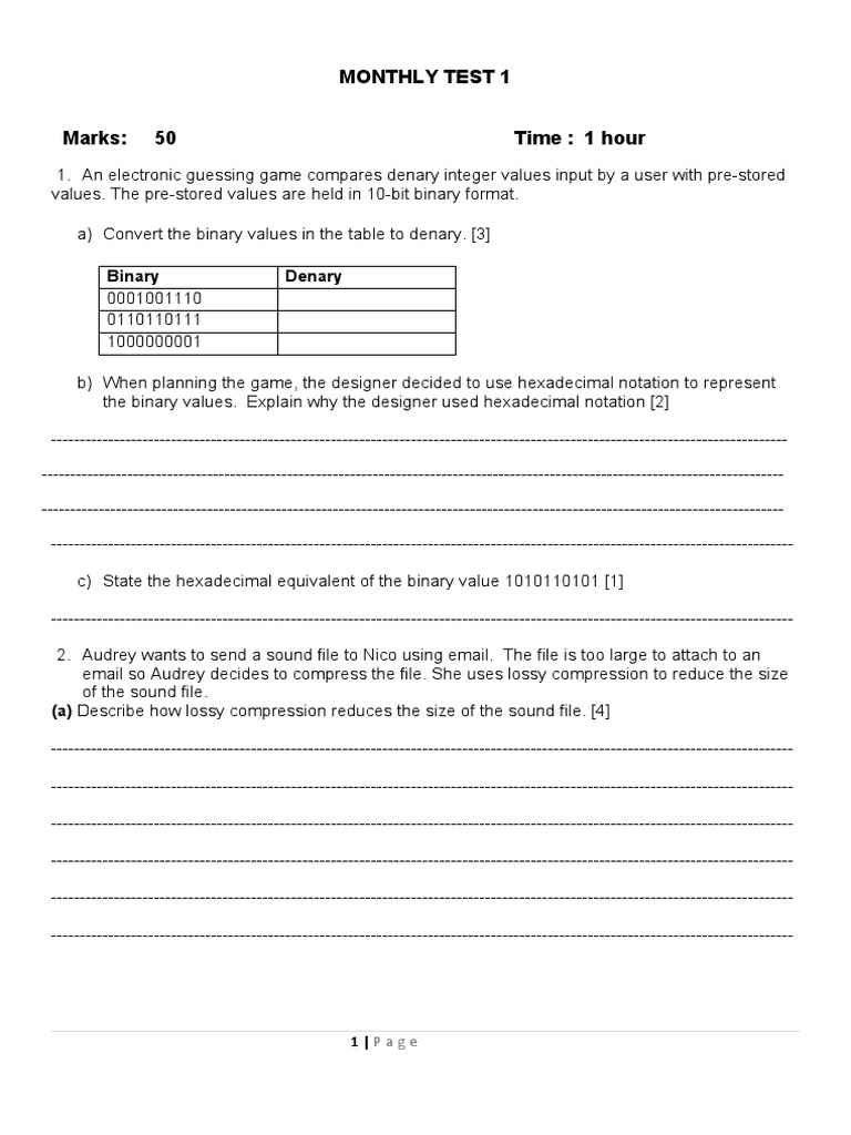 Monthly Test 1 | PDF | Computer Data Storage | Computing