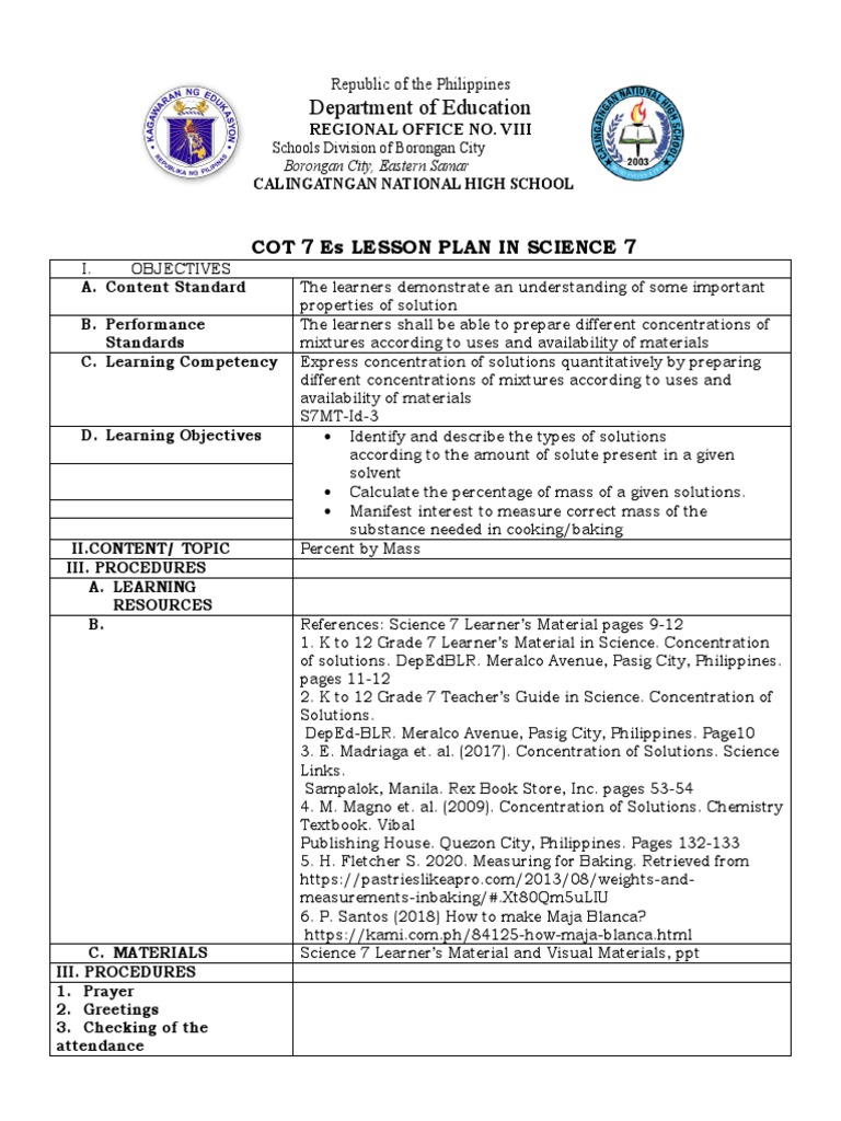 Cot in Science 7 | PDF | Concentration | Baking