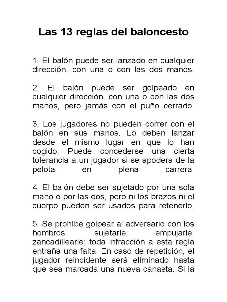 Las 13 Reglas Del Baloncesto | PDF | Árbitro | Deportes