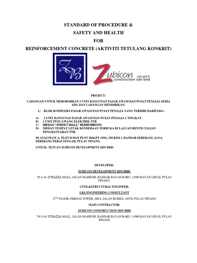 SOP - Reinforcement Work | PDF