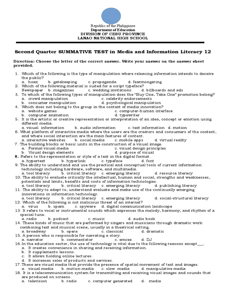 2nd Quarter Exam Reviewer | PDF | Mass Media | Information
