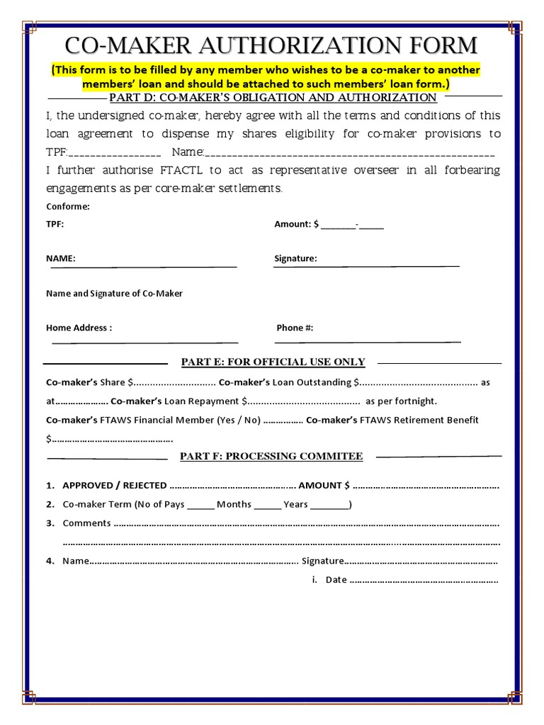 Co-maker Agreement form | PDF