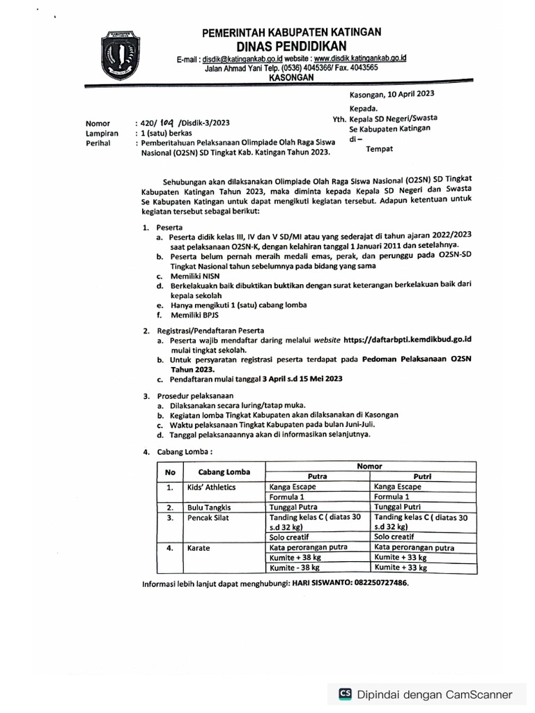 Pemberitahuan Pelaksanaan Olimpiade Olahraga Nasional (O2SN) SD Tingkat ...