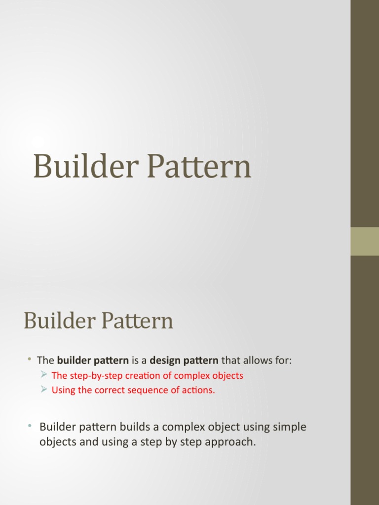 09 - Builder Pattern - Week7 | PDF | Interface (Computing) | Java (Programming Language)