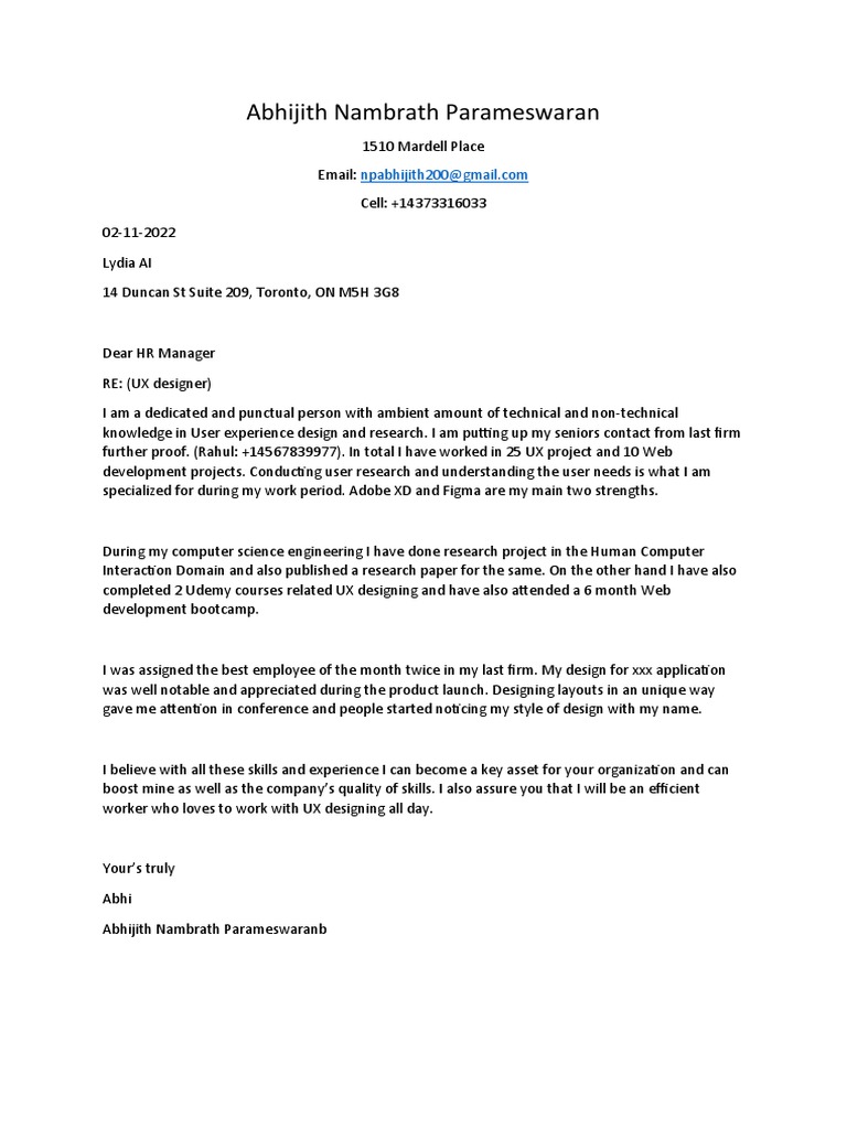 Cover Letter | PDF | Art