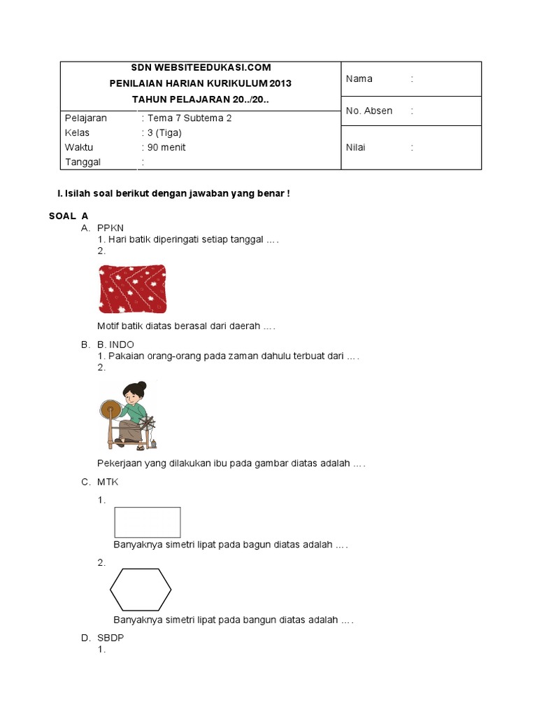 Soal PH Ki-3 Kelas 3 Tema 7 Sub 2 | PDF