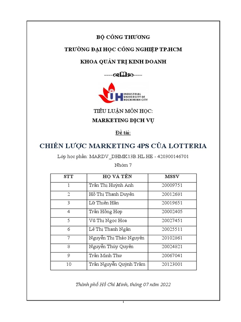 LOTTERIA - NHÓM 7.pdf | PDF