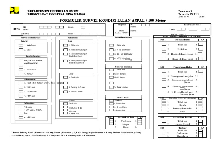 Formulir Survei Kondisi Jalan Aspal | PDF