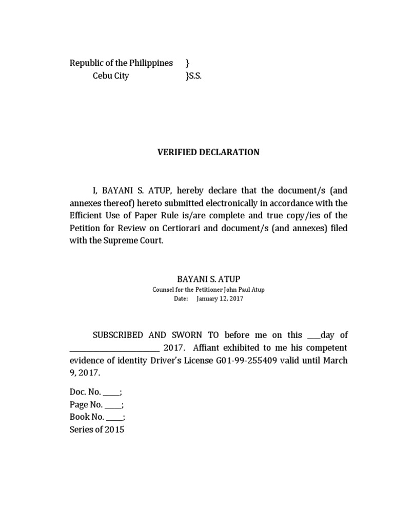 Verified Declaration | PDF