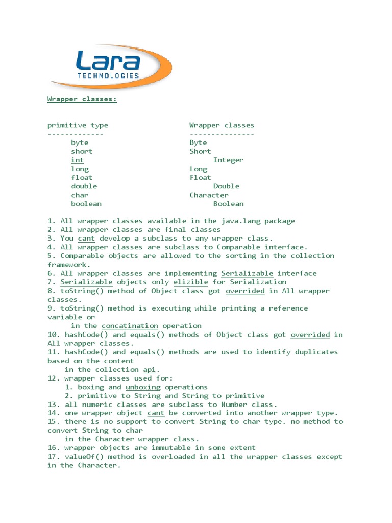 Java Wrapper Classes Overview | PDF | Class (Computer Programming ...