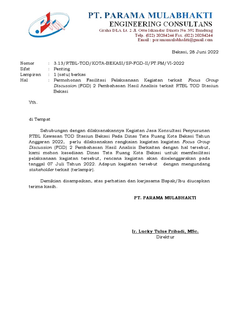 Surat Permohonan Fasilitasi FGD 2 | PDF | Sains & Matematika