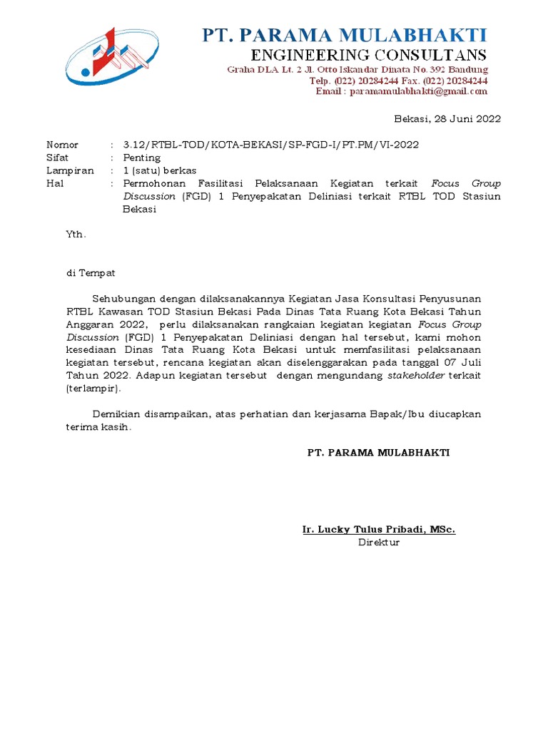 Surat Permohonan Fasilitasi FGD 1 | PDF