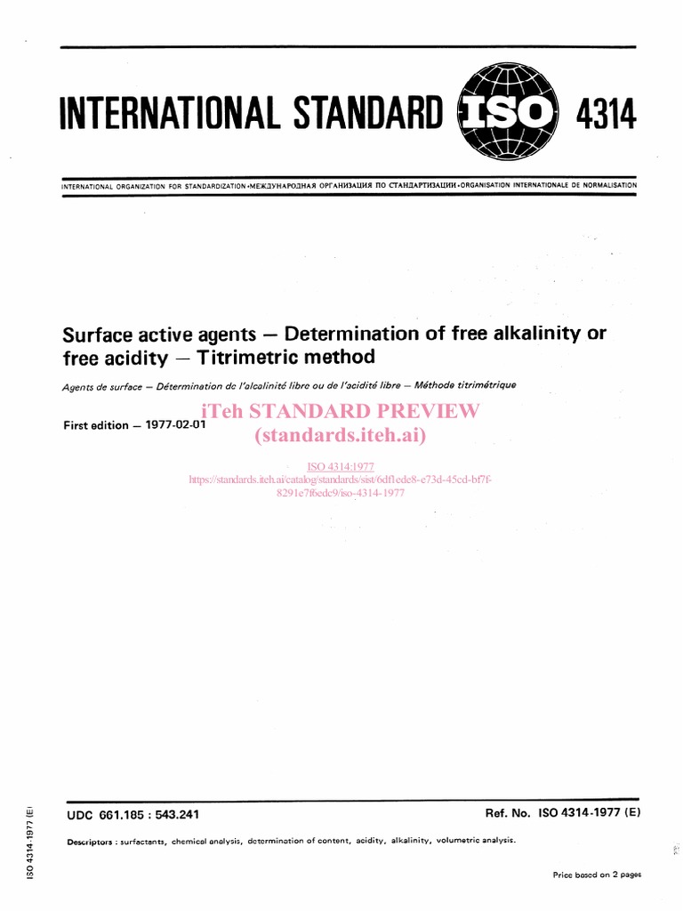 Iso 4314-1977 - Surface Active Agents - Determination of Free ...