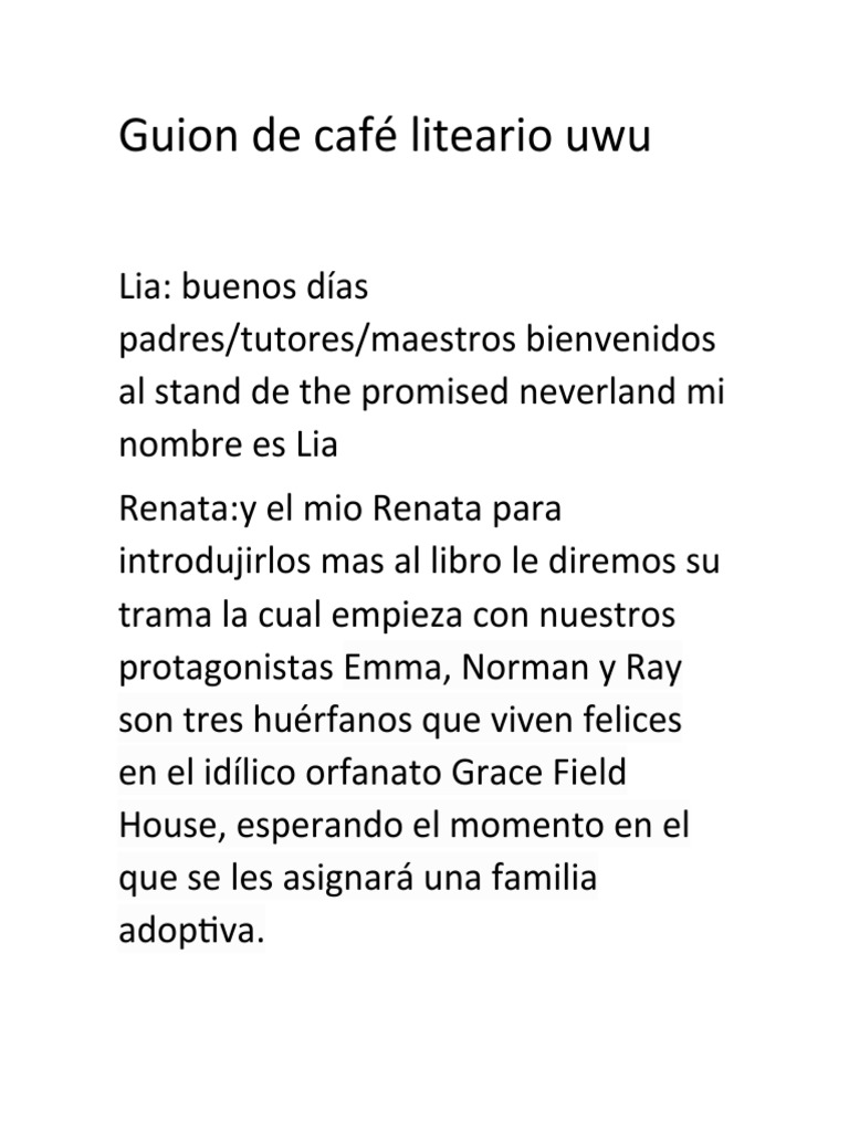 Guion de Cafe Liteario Uwu | PDF | Novela negra, policíaca y suspenso