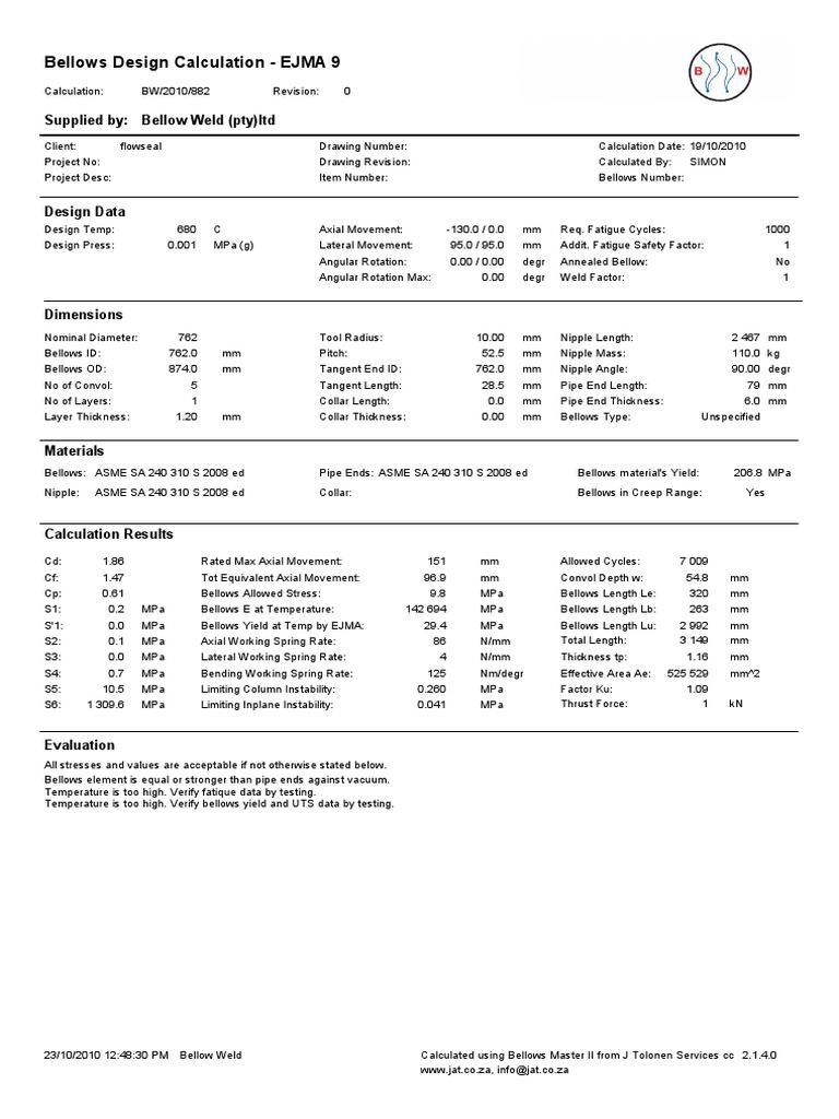 Bellow Design Calc. - 2194 PDF | PDF | Pipe (Fluid Conveyance ...