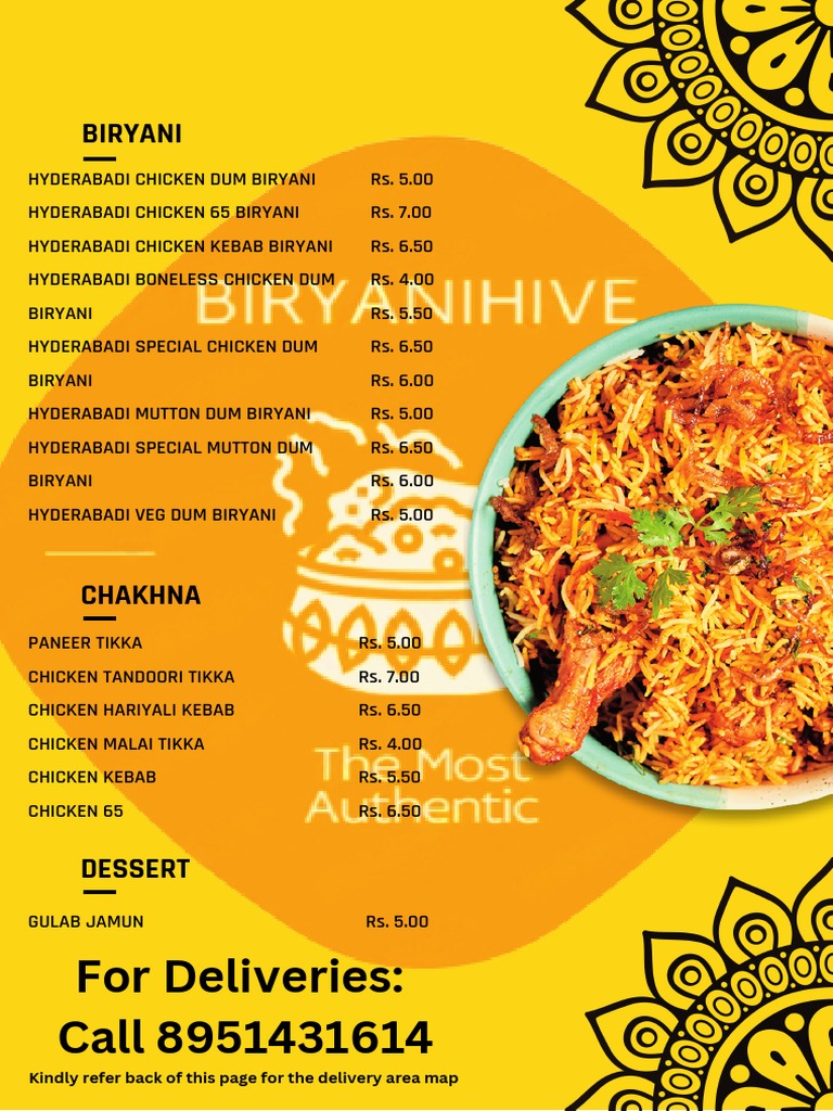 BiryaniHive Food Menu | PDF | Cooking, Food & Wine