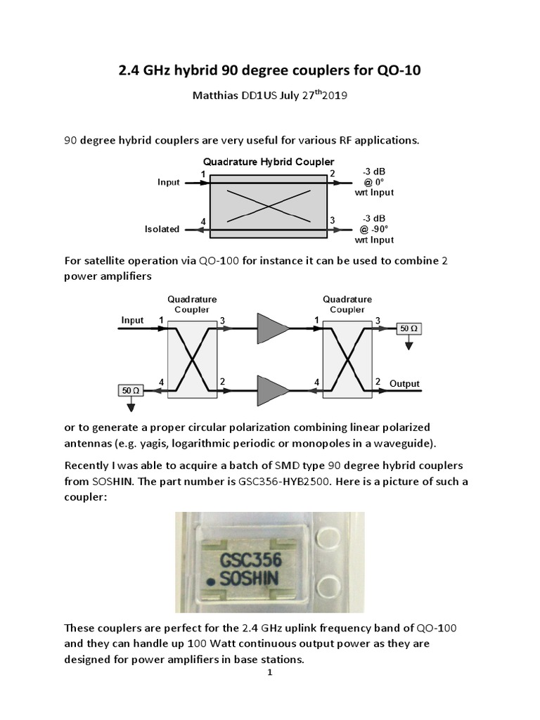 2400 MHZ Hybrid 90 Degree Coupler 100W Rev2 | PDF | Decibel | Antenna ...