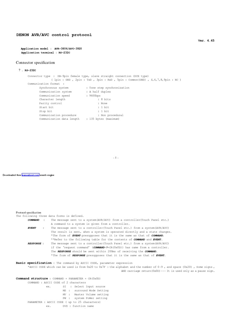 Denon Avr 3920 Control Protocol PDF | PDF | Equalization (Audio) | Information And ...
