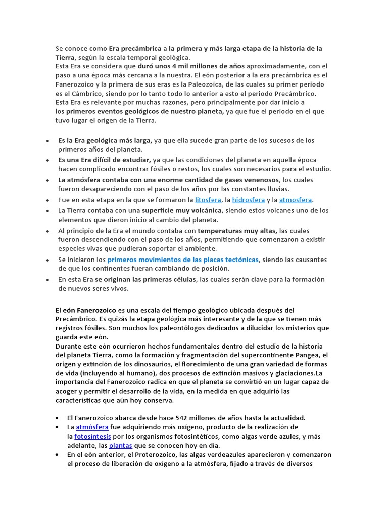 La Era Precámbrica: El largo periodo que dio origen a la vida en la ...