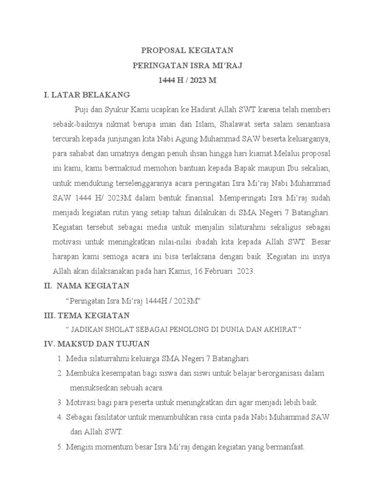 Contoh Proposal Kegiatan Isra Miraj 2023 | PDF