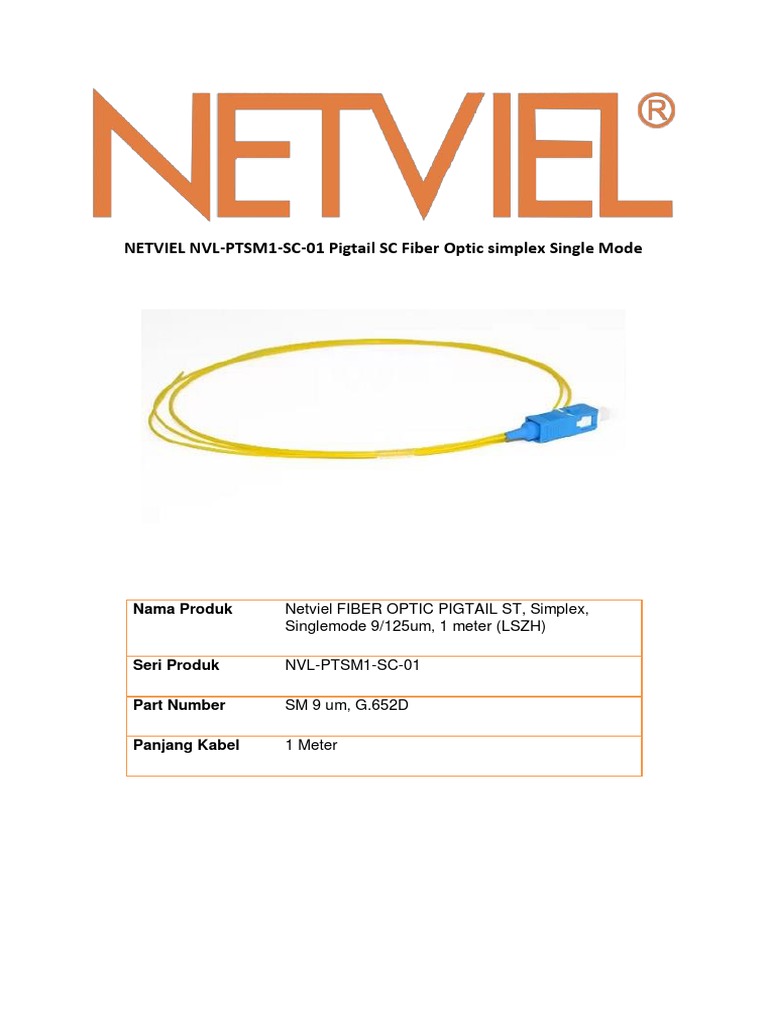 NETVIEL NVL-PTSM1-SC-01 Pigtail SC Fiber Optic | PDF