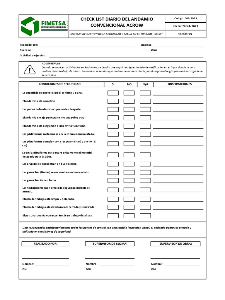 Check List Andamio ACROW | PDF | Andamio