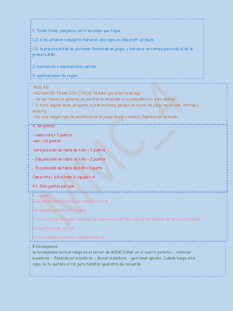 Torneo MMC en Zonecraft: Reglas y Puntos | PDF