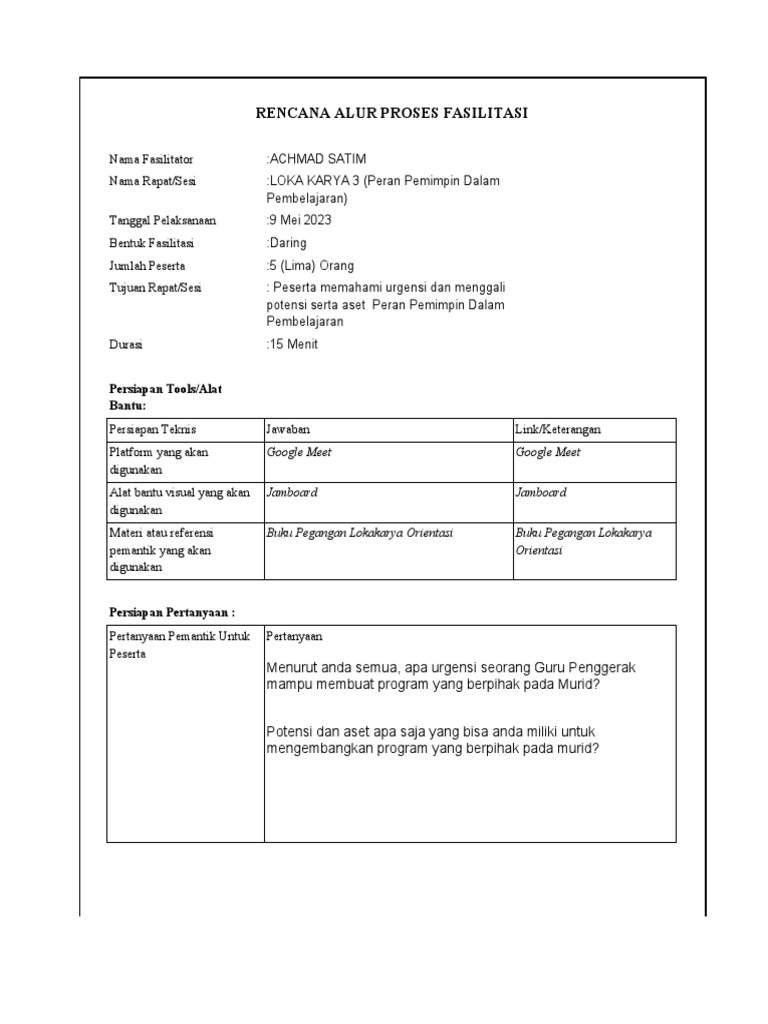 M3 Rencana Alur Proses Fasilitasi-ACHMAD SATIM | PDF