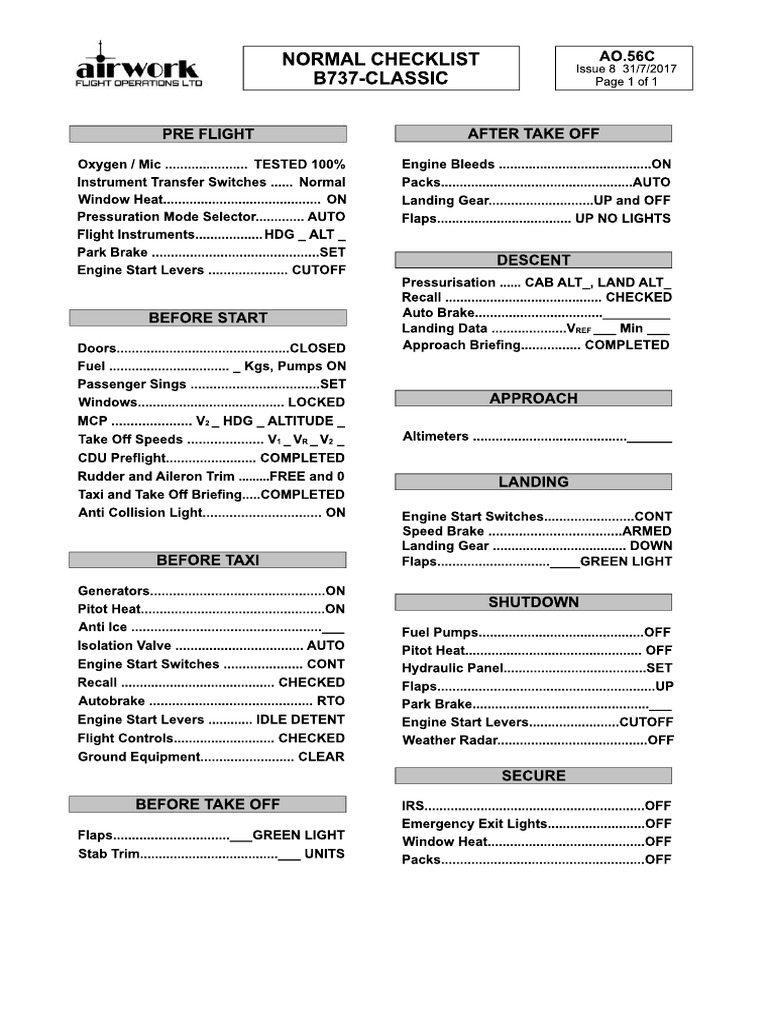 Airwork B737 Checklist PDF | PDF