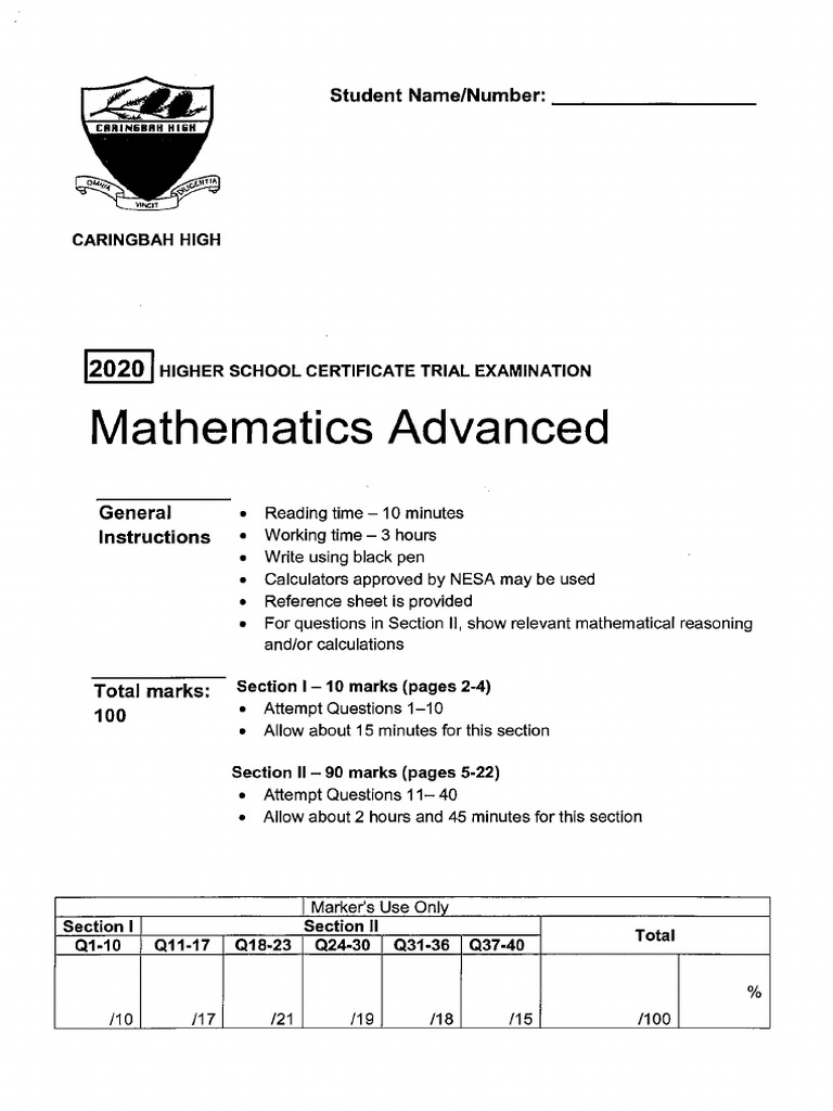 CHS 2020 Ma THSC PDF | PDF | Function (Mathematics) | Probability ...